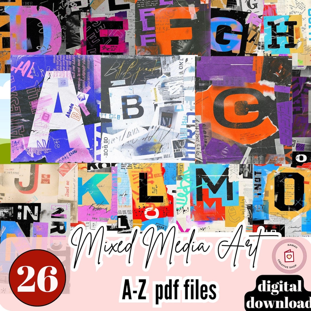 Mixed Media Alphabet Printable, A-Z Letters Art PDF, Artistic Collage ...