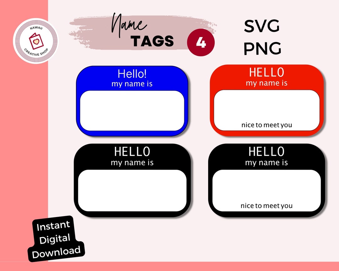 Name Tag SVG PNG Hello My Name is Clipart Blue Tag Red Tag Black Tag ...