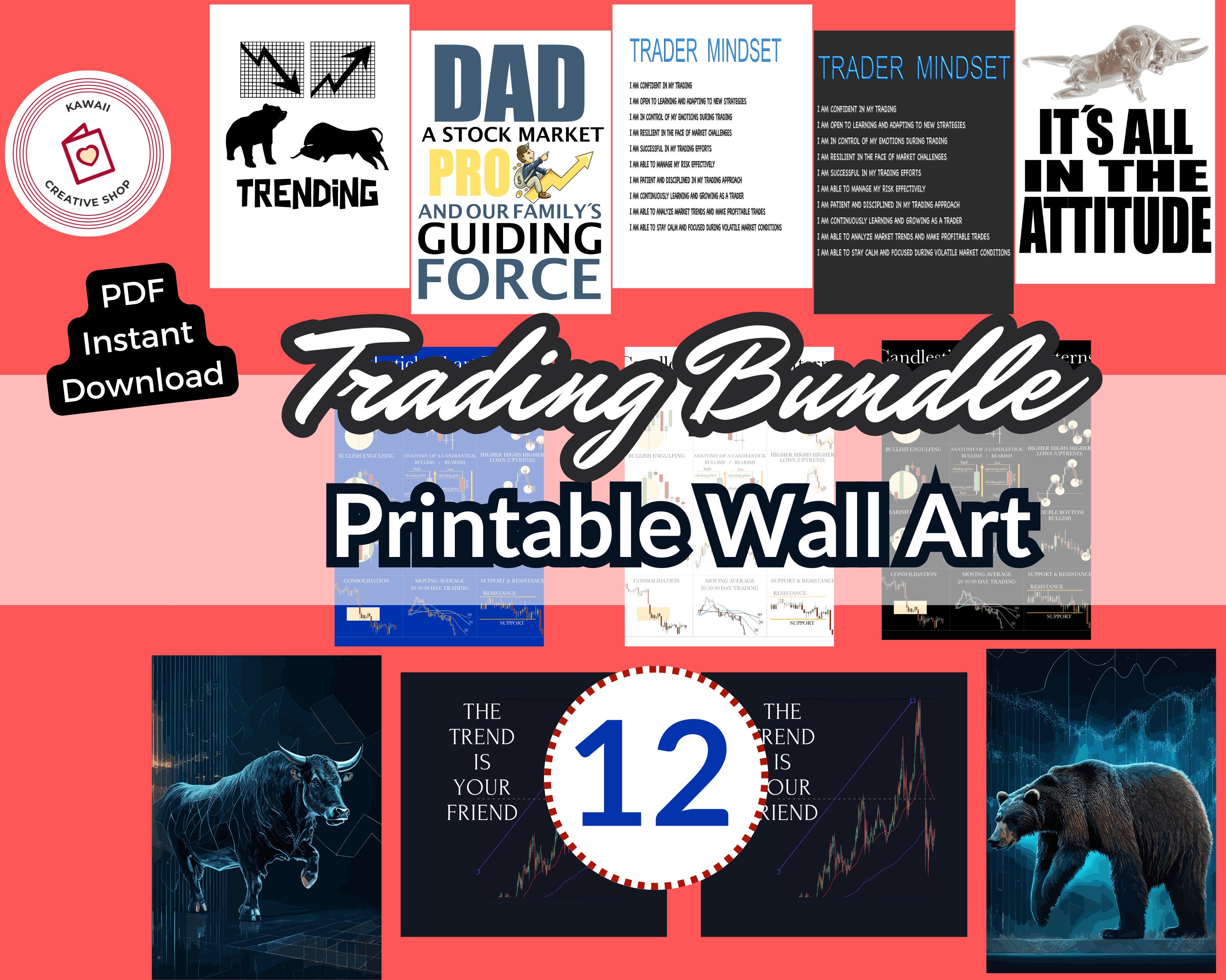 Stock Trading Poster Bundle Printable Stock Market Decor Stock Trader ...