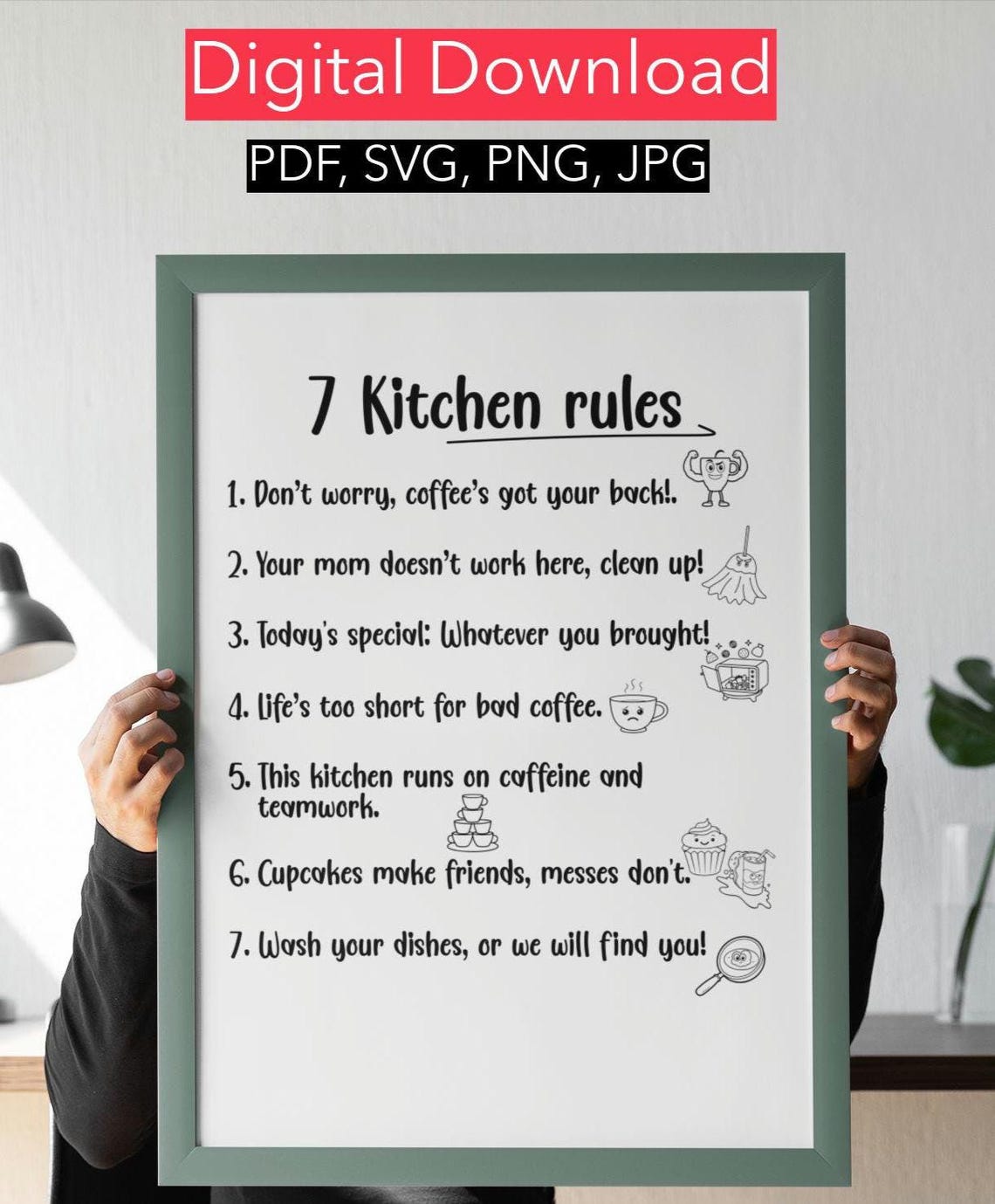 7 Funny Office Kitchen Rules SVG PNG PDF Jpg Printable Wall Art ...