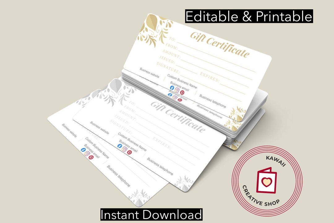 Business Gift Certificate Template Google Slides, Fillable Template ...