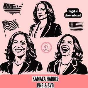 3x Kamala Harris Illustration Set Black SVG and PNG Files Political Art ...