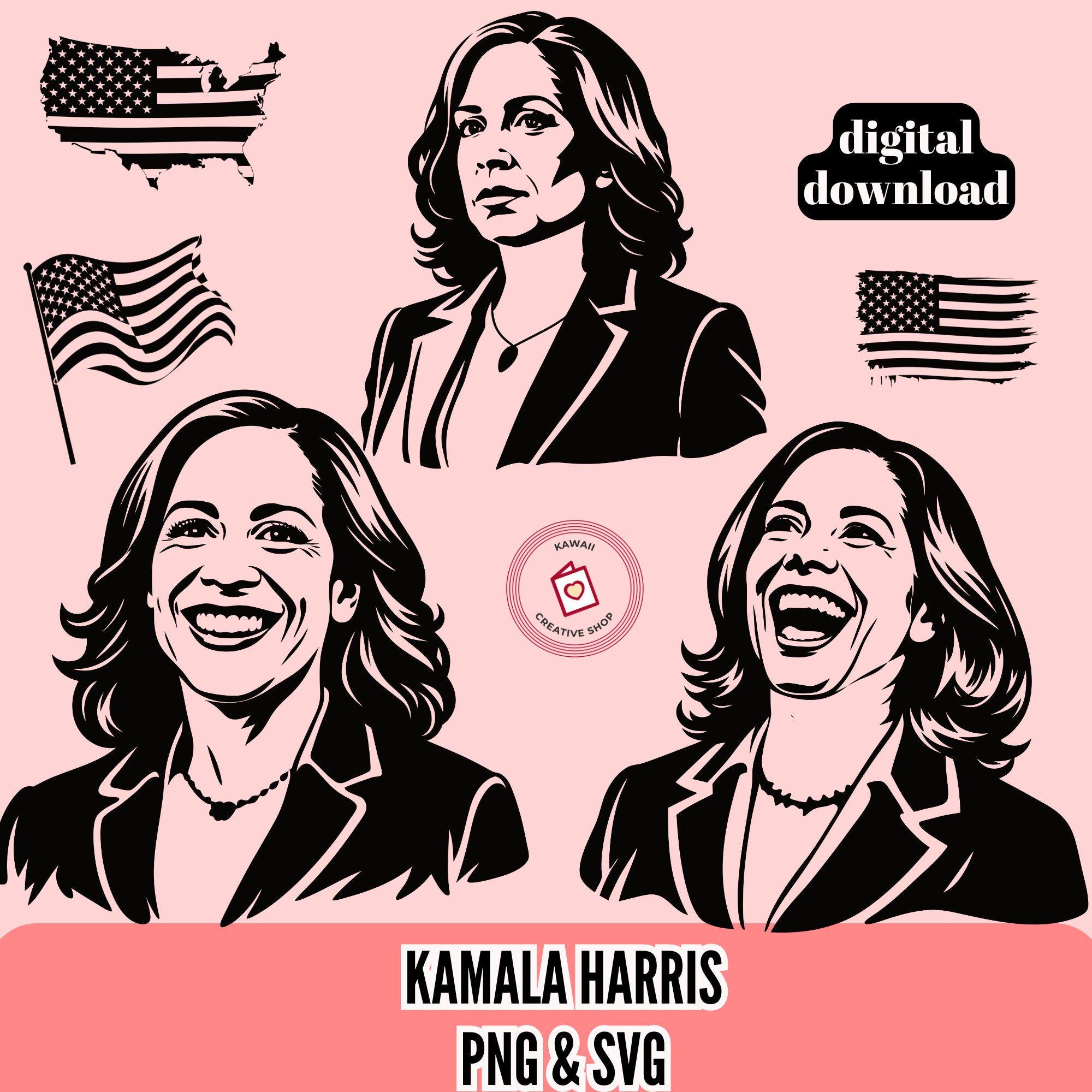 3x Kamala Harris Illustration Set Black SVG and PNG Files Political Art ...