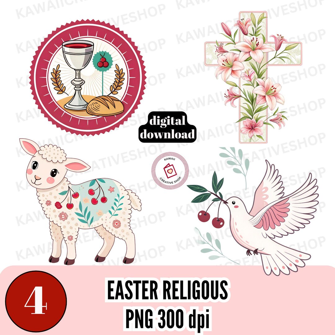 Easter Religious PNG Cherry Coded Illustrations 4 PNG Clipart Bundle ...