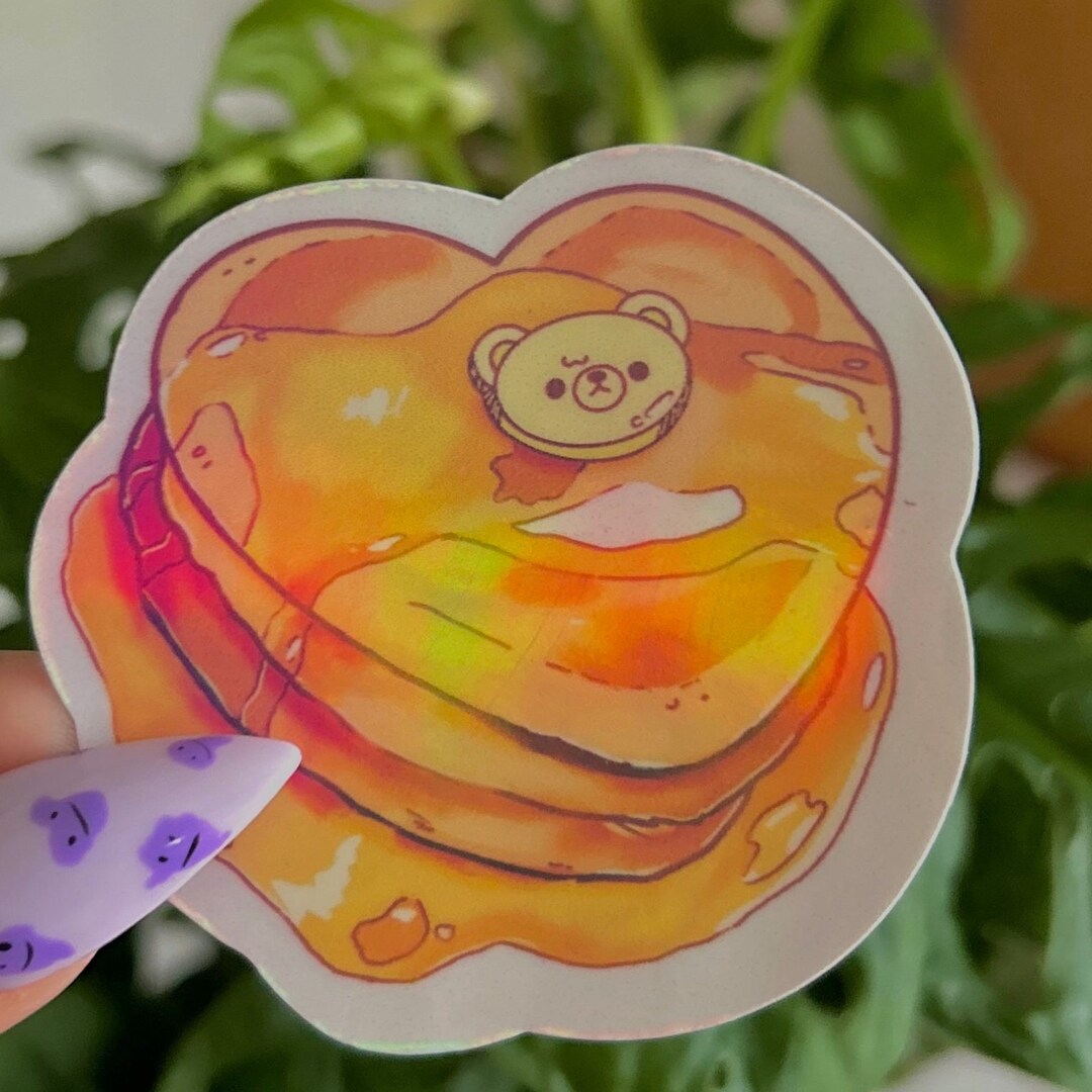 Cute Pancake Sticker | Cute Food - Holographic Waterproof Vinyl ...