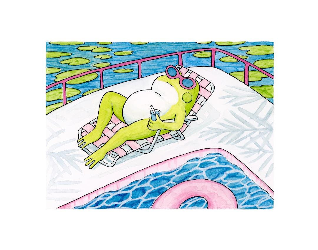 Frog Chilling by the Poolwith Border Print - Etsy
