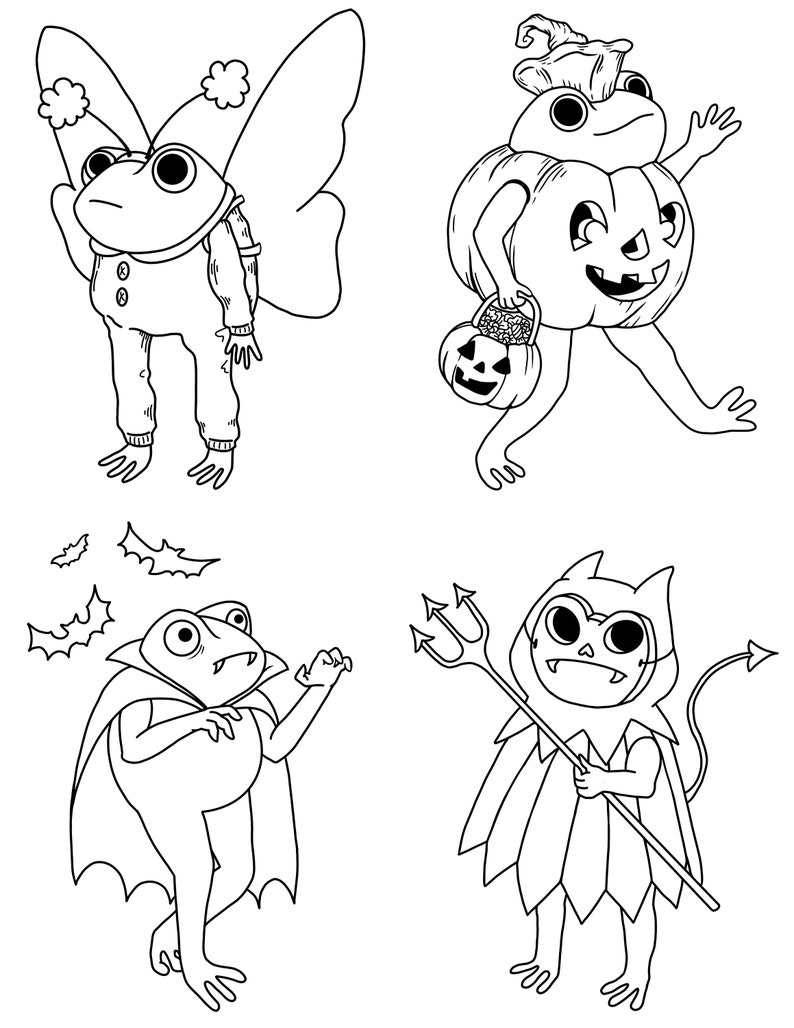 Halloween/fall Frogs Digital Color Pages - Etsy
