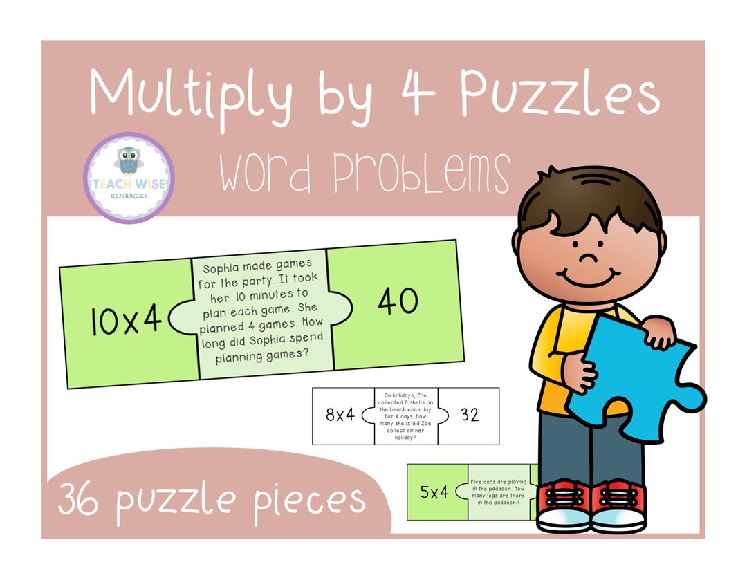 Multiplication Word Problem Puzzles Multiply by 4 - Etsy