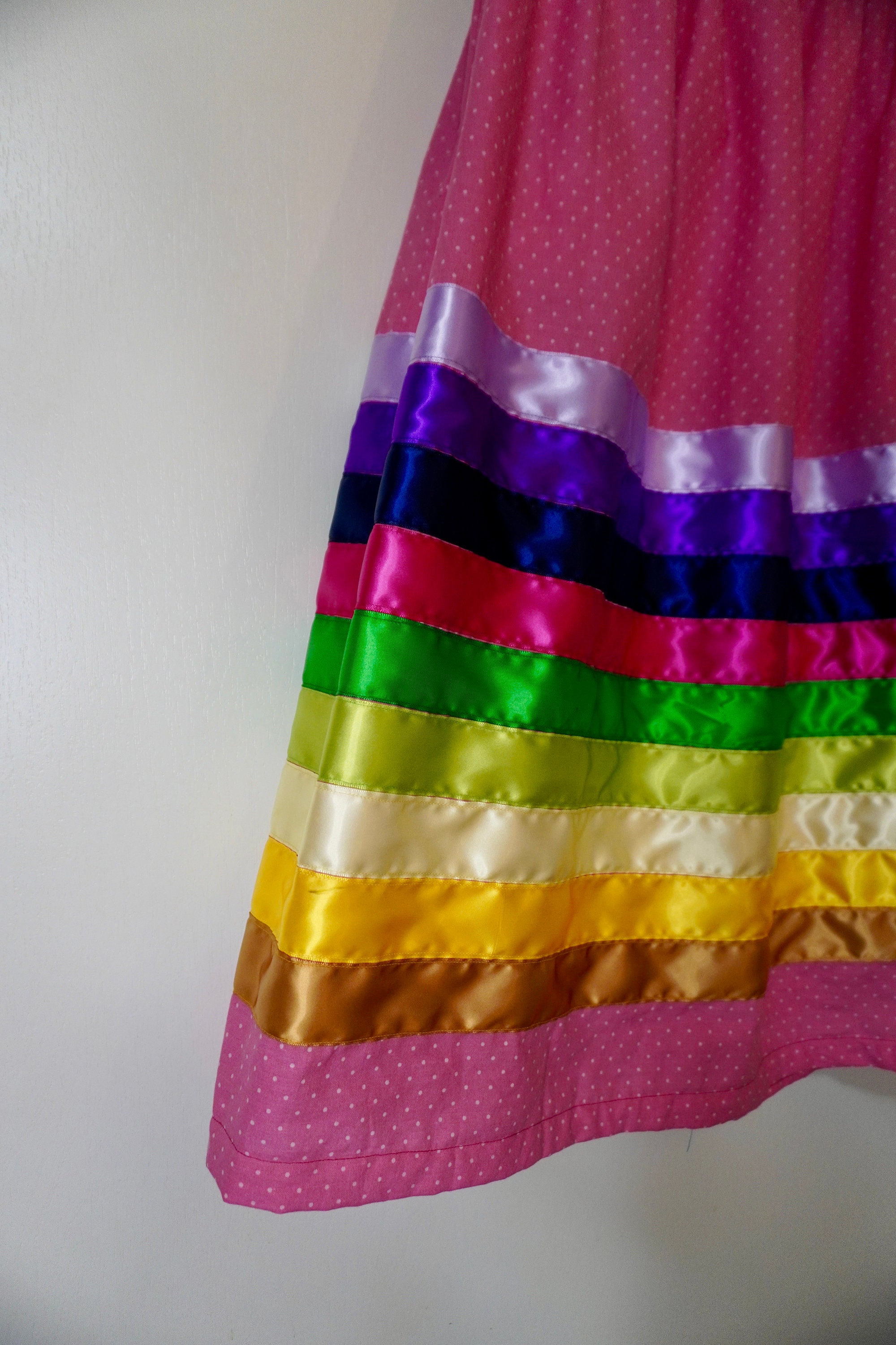 Pink Polka Dot Cotton Ribbon Skirt With Pockets - Etsy