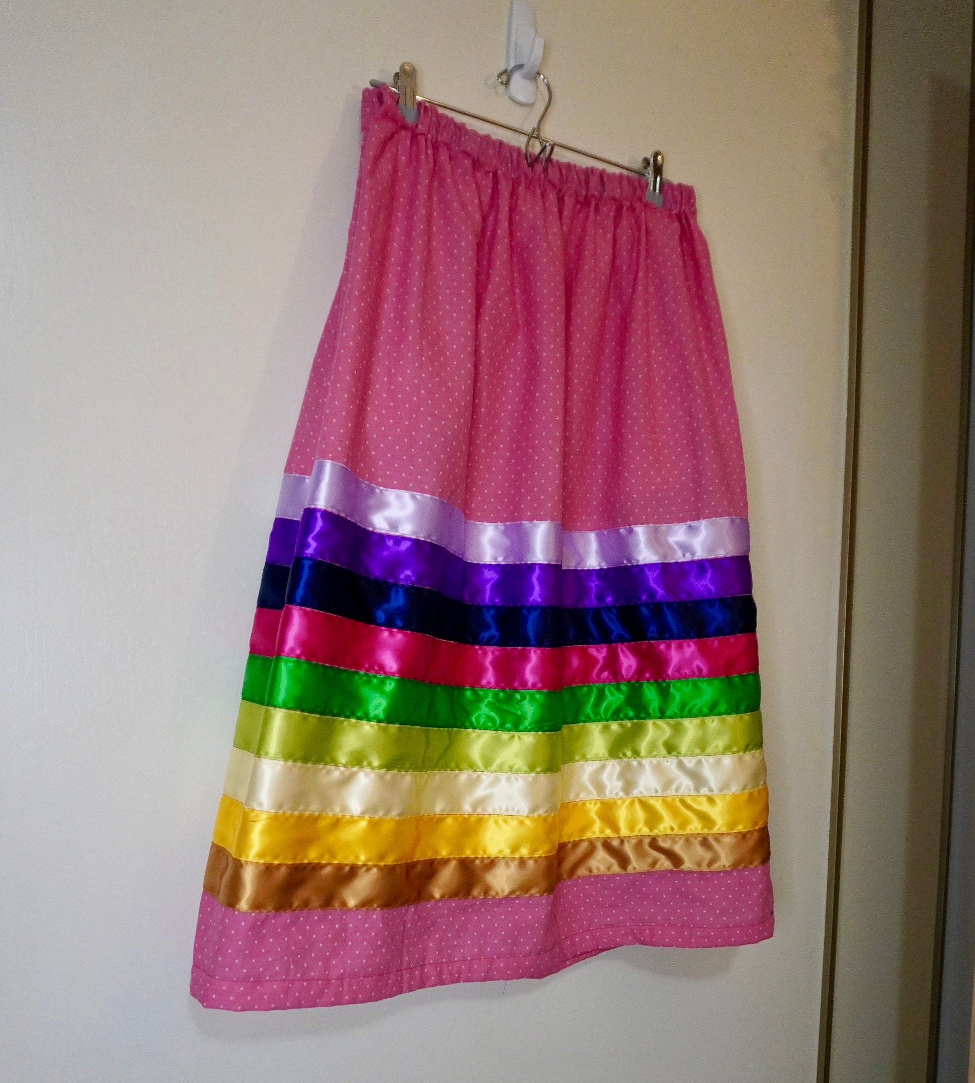 Pink Polka Dot Cotton Ribbon Skirt With Pockets - Etsy