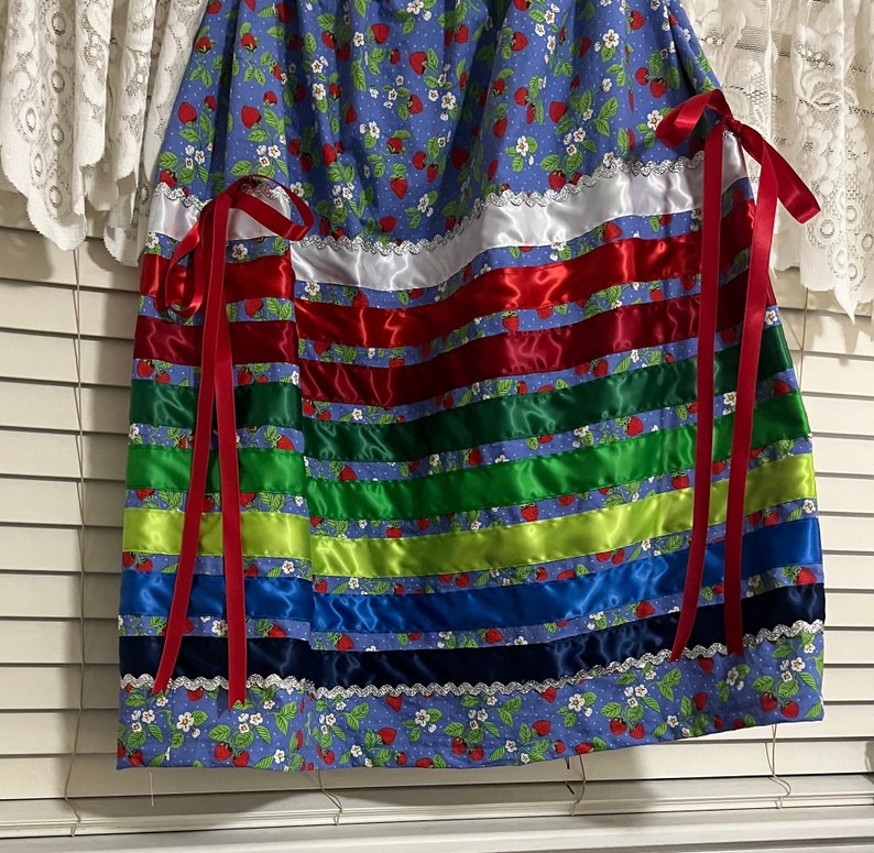 Made to Order Blue Strawberry Ribbon Skirt With Pockets - Etsy