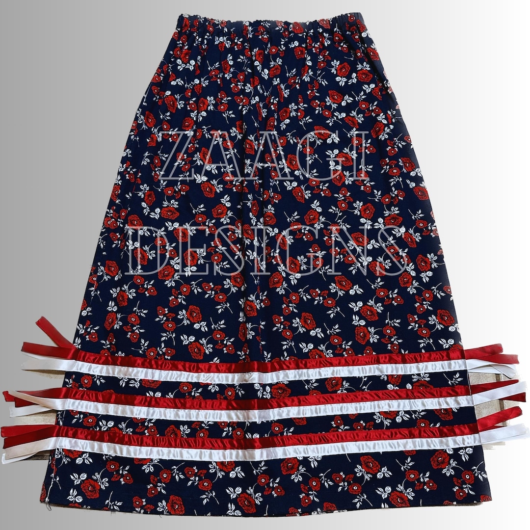 Made to Order - Red and Blue Floral Ribbon Skirt - Etsy