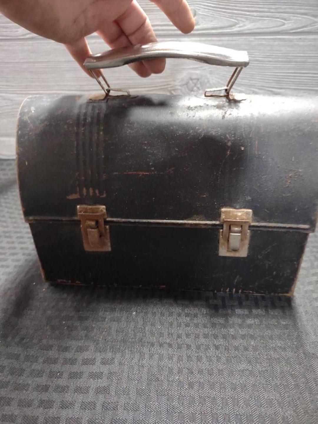Vintage Black Dome Metal Lunch Box - Etsy