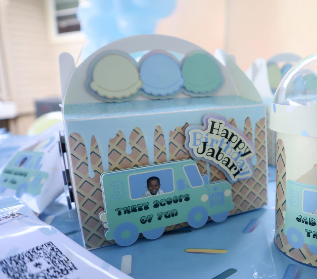 3D Ice Cream Party Favor Boxes: Personalized Birthday Gable Box - Etsy