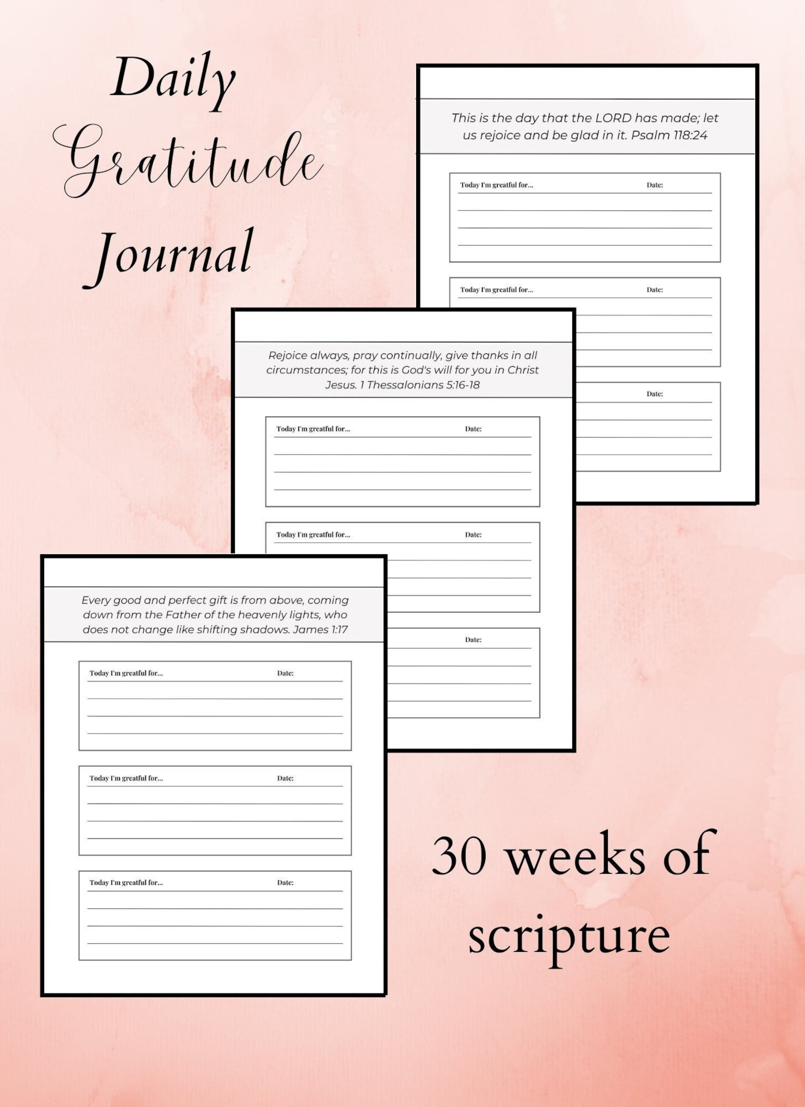 Printable Daily Gratitude Journal With Scripture Bible Verses christian ...