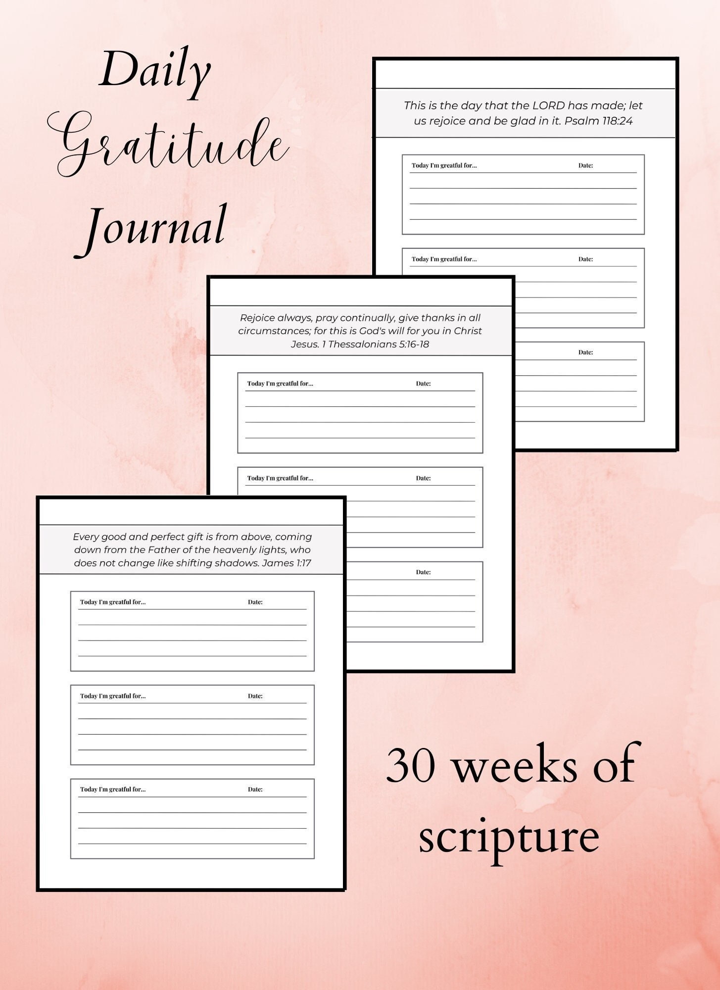 Printable Daily Gratitude Journal With Scripture Bible Verses christian ...