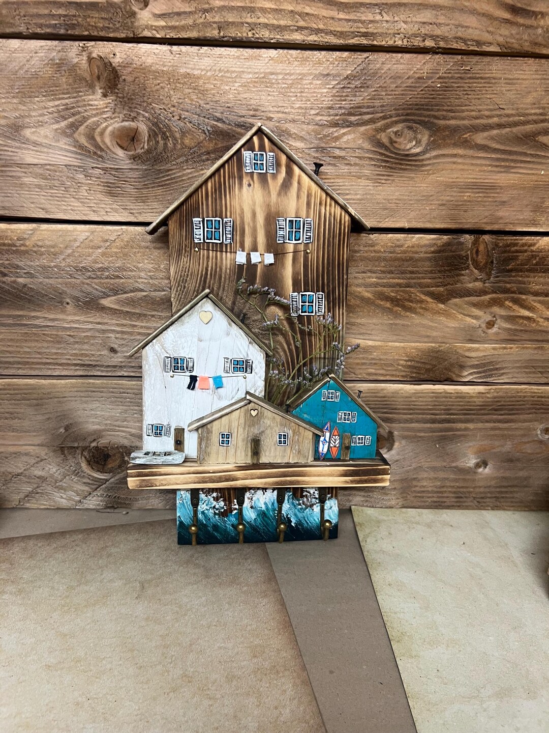 Old Wood Driftwood Key Board Wooden House Chopping Board Key Key Holder ...