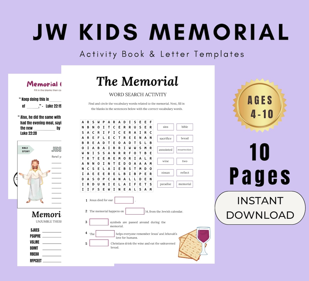 JW Kids Printable Memorial 2026 Worksheets, Kids Memorial Invites, Kids ...