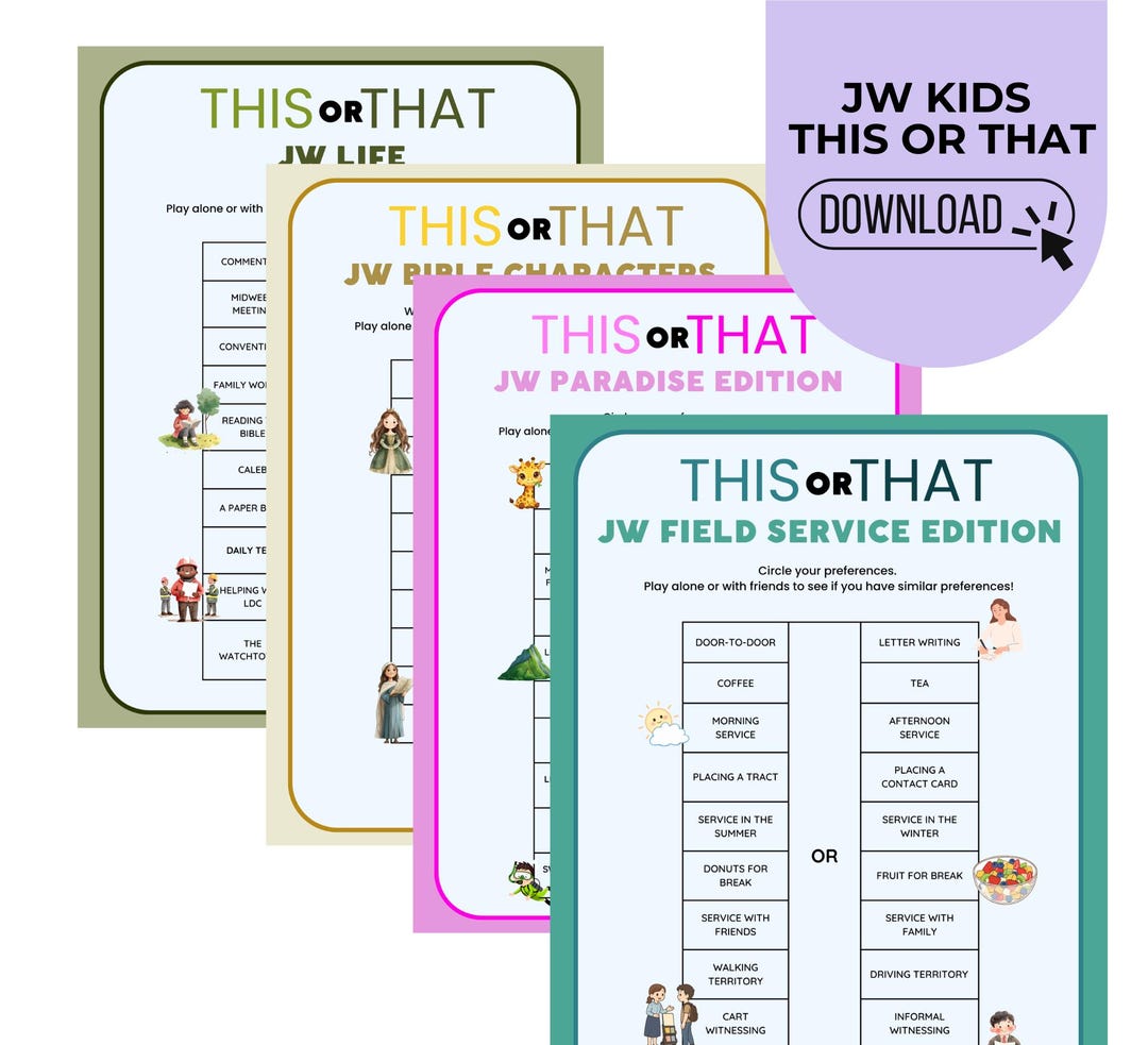 JW Printable This or That Game for JW Kids Quiet Meeting Activity for ...