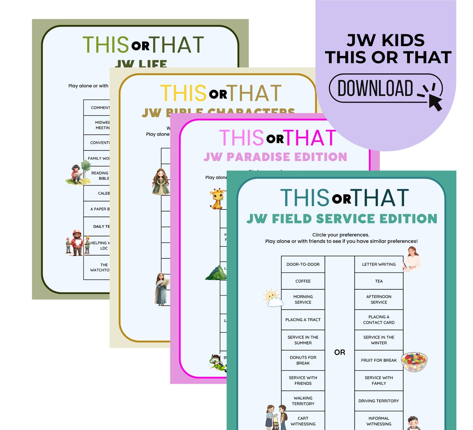 JW Printable This or That Game for JW Kids Quiet Meeting Activity for ...