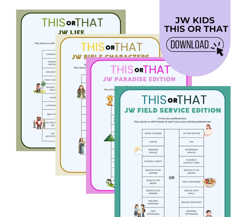 JW Printable This or That Game for JW Kids Quiet Meeting Activity for ...