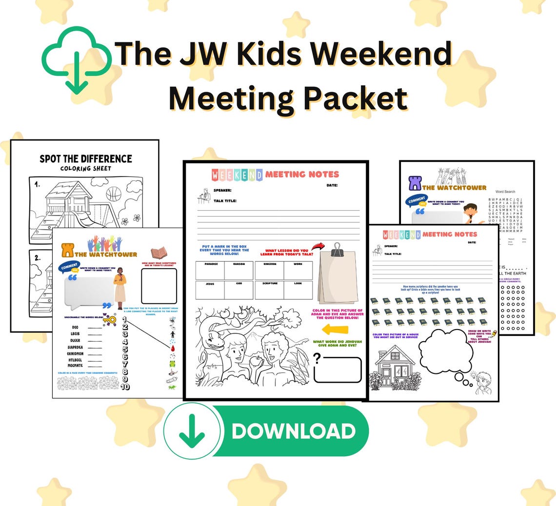 Jw Kids Weekly Study Workbook for Weekend Meetings, JW Kids Meeting ...