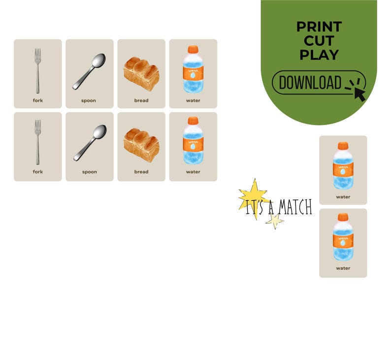Dementia Memory Flash Cards Matching Cards Printable Cognitive Game for ...
