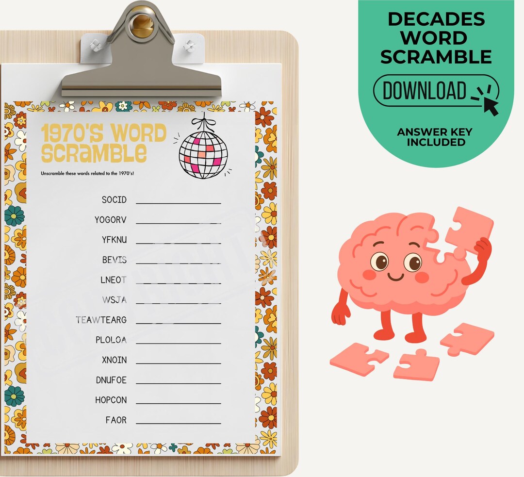 Decades Word Unscramble Printable | 1950s 60s 70s 80s 90s 2000s Game ...