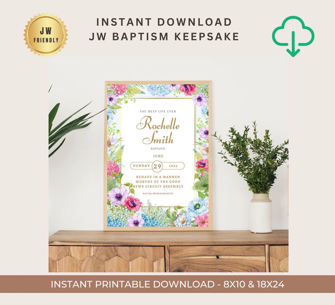 Custom JW Baptism Gift Baptism Print Template for Jehovah’s Witnesses ...