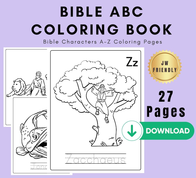 ABC Bible Characters Coloring Pages for JW Kids Gift for JW Kid Meeting ...