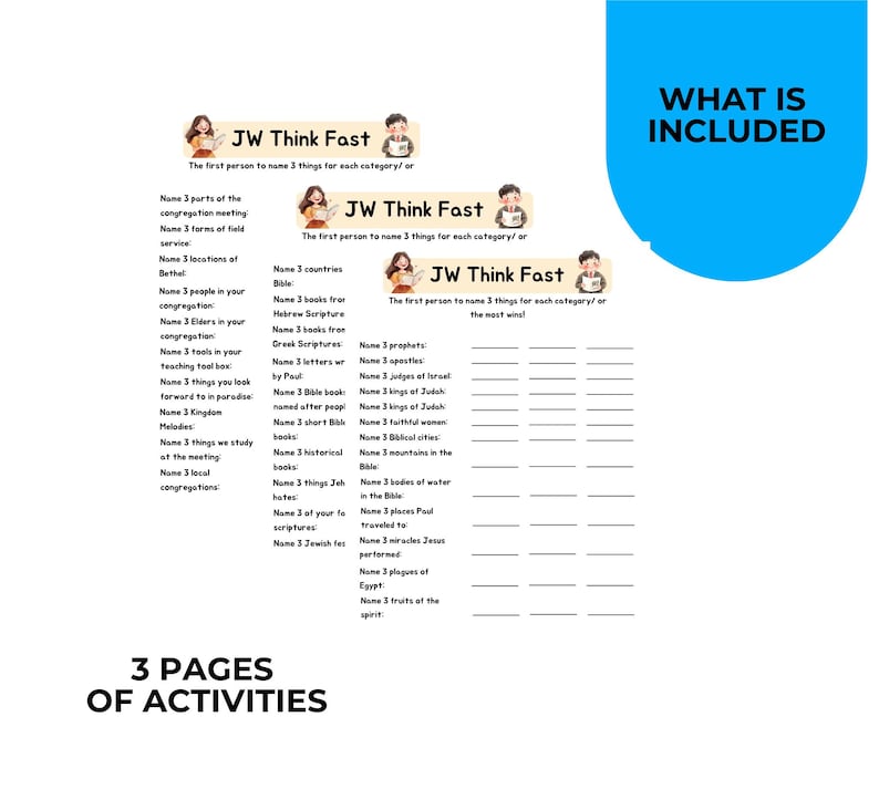 Jehovah’s Witness Bible Game Printable | Think Fast Category Game ...