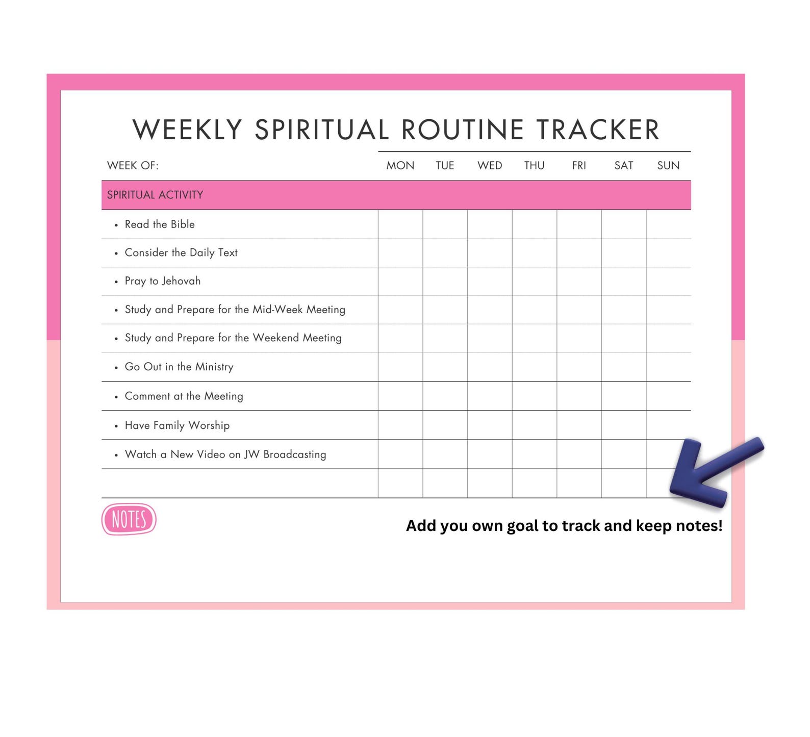 JW Weekly Spiritual Routine Tracker and Checklist for JW Kids JW Adults ...