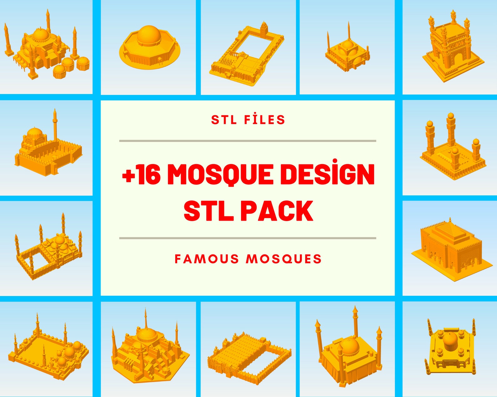Mosque Design Stl Pack - Stl File, Stl Package, 3d Printing, 3d Printed ...