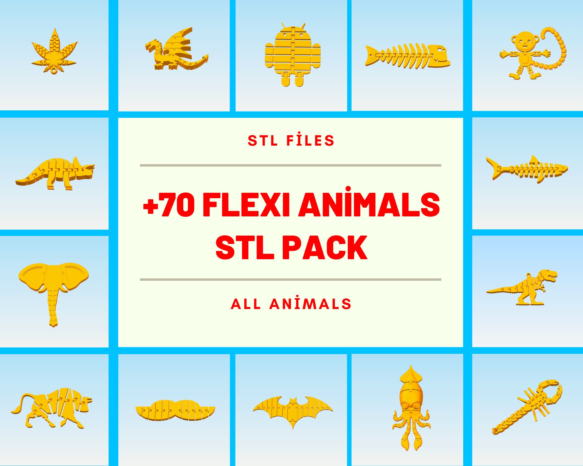3d Flexi Animal Collection STL Pack Files - Stl File, Stl Package, 3d ...
