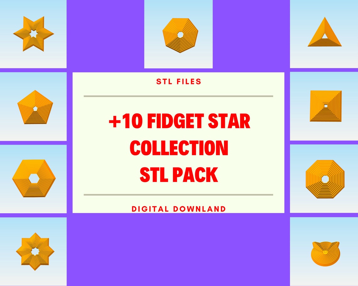 3d Fidget Star Models STL Pack Files - 3d Toys, Stl Package, 3d ...