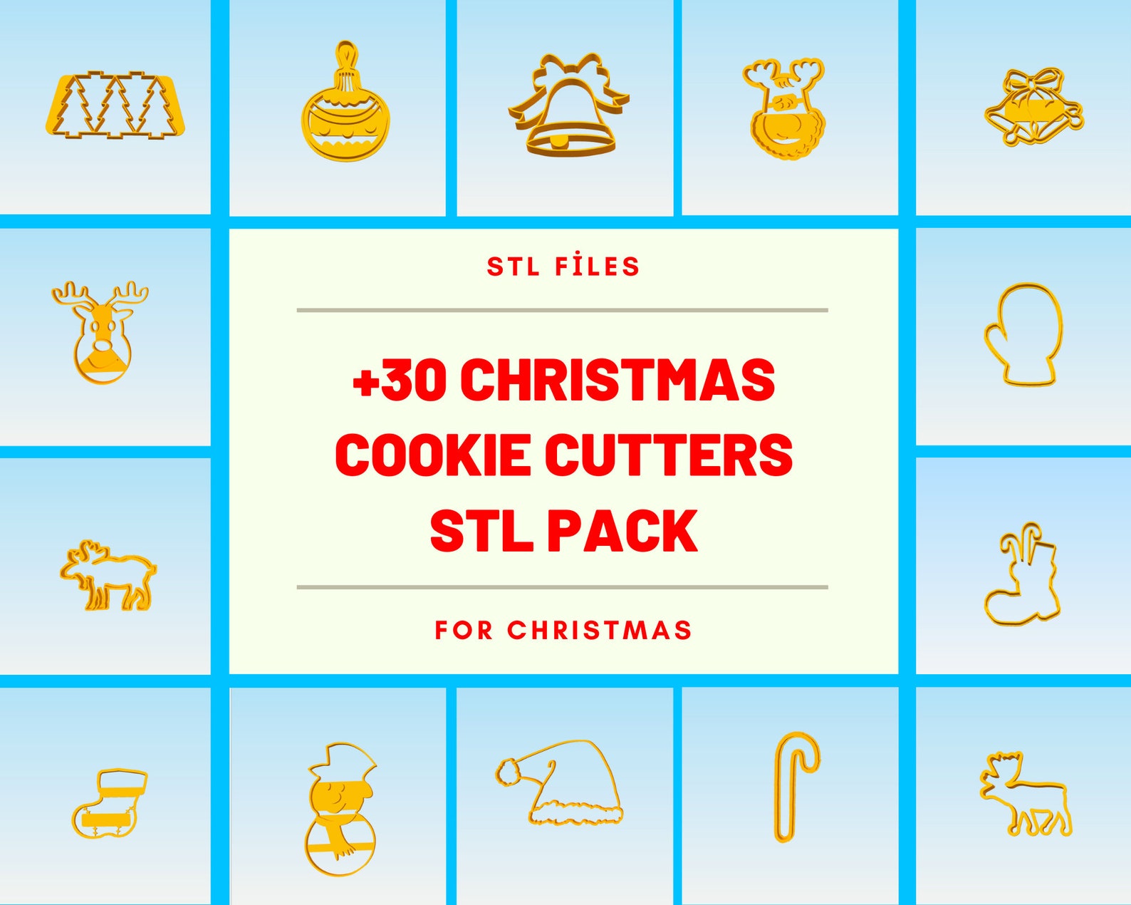 3d Christmas Cookie Cutters STL Pack Files - Stl Package, 3d Printing ...
