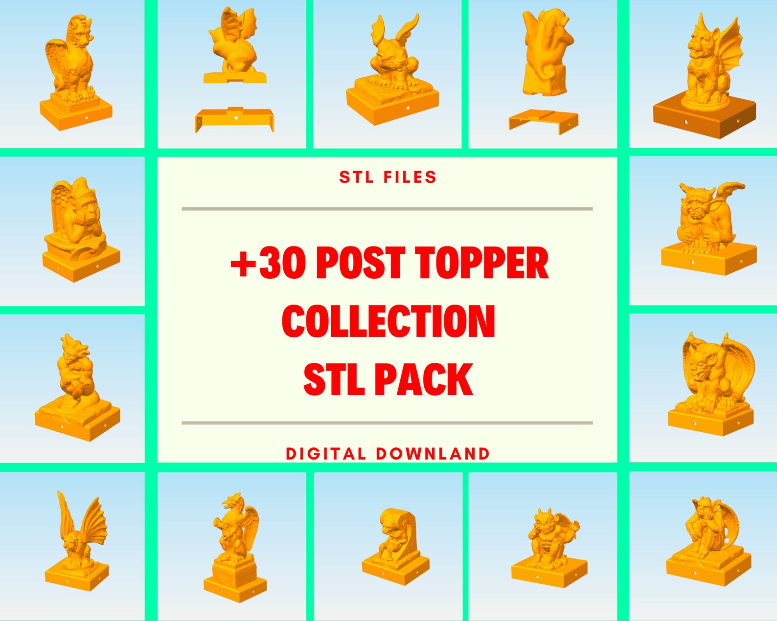 3d Post Topper Collection STL Pack Files - Stl File, Stl Package, 3d ...