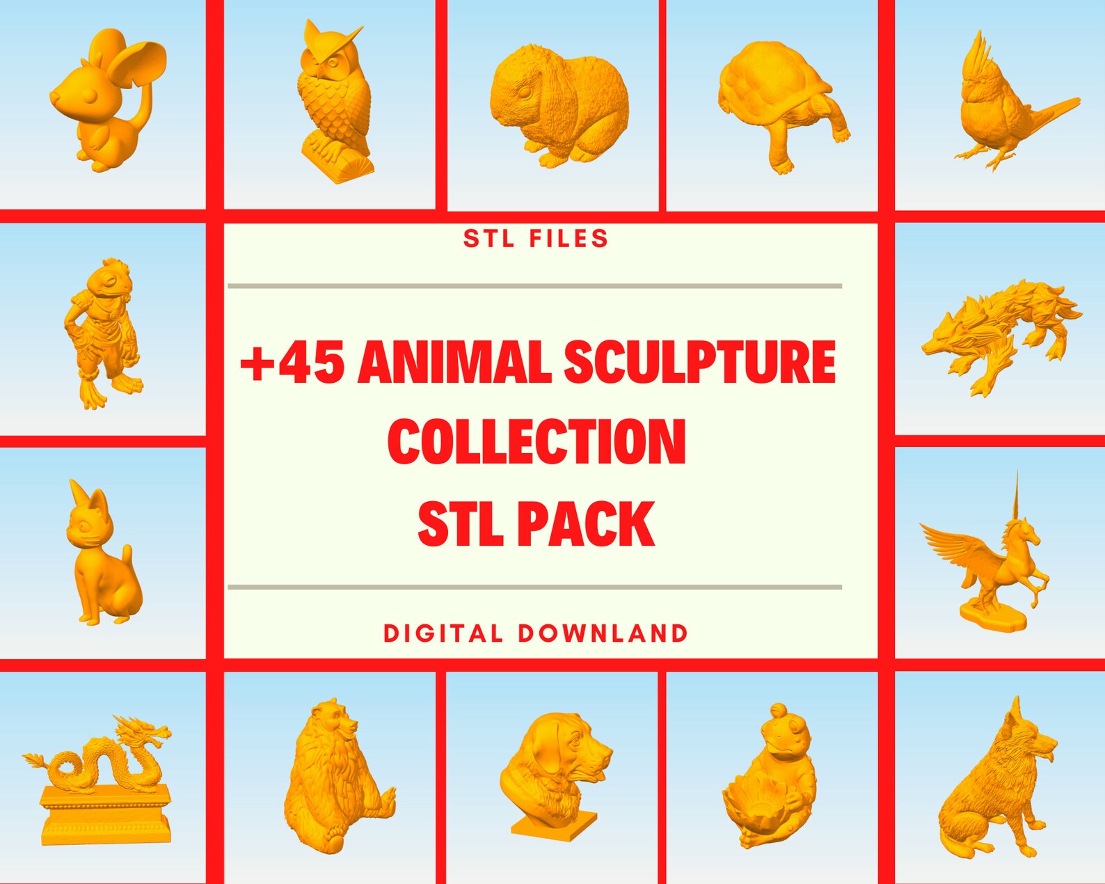 3d Animal Sculpture Model STL Pack Files - Stl File, Stl Package, 3d ...