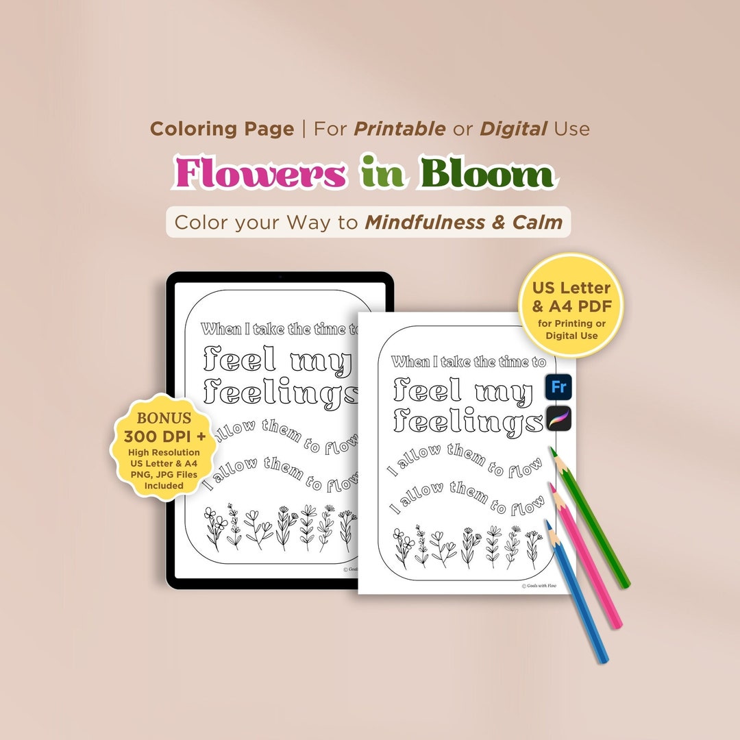 Mindful Flowers Floral Coloring Page Printable Pdf, Inspirational ...