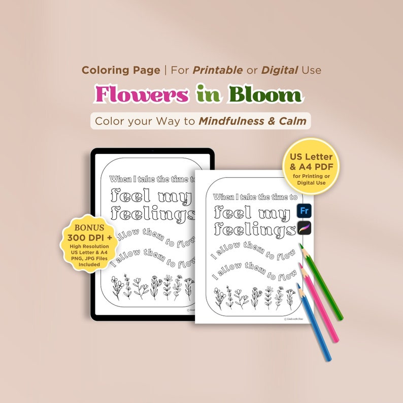 Mindful Flowers Floral Coloring Page Printable Pdf, Inspirational ...