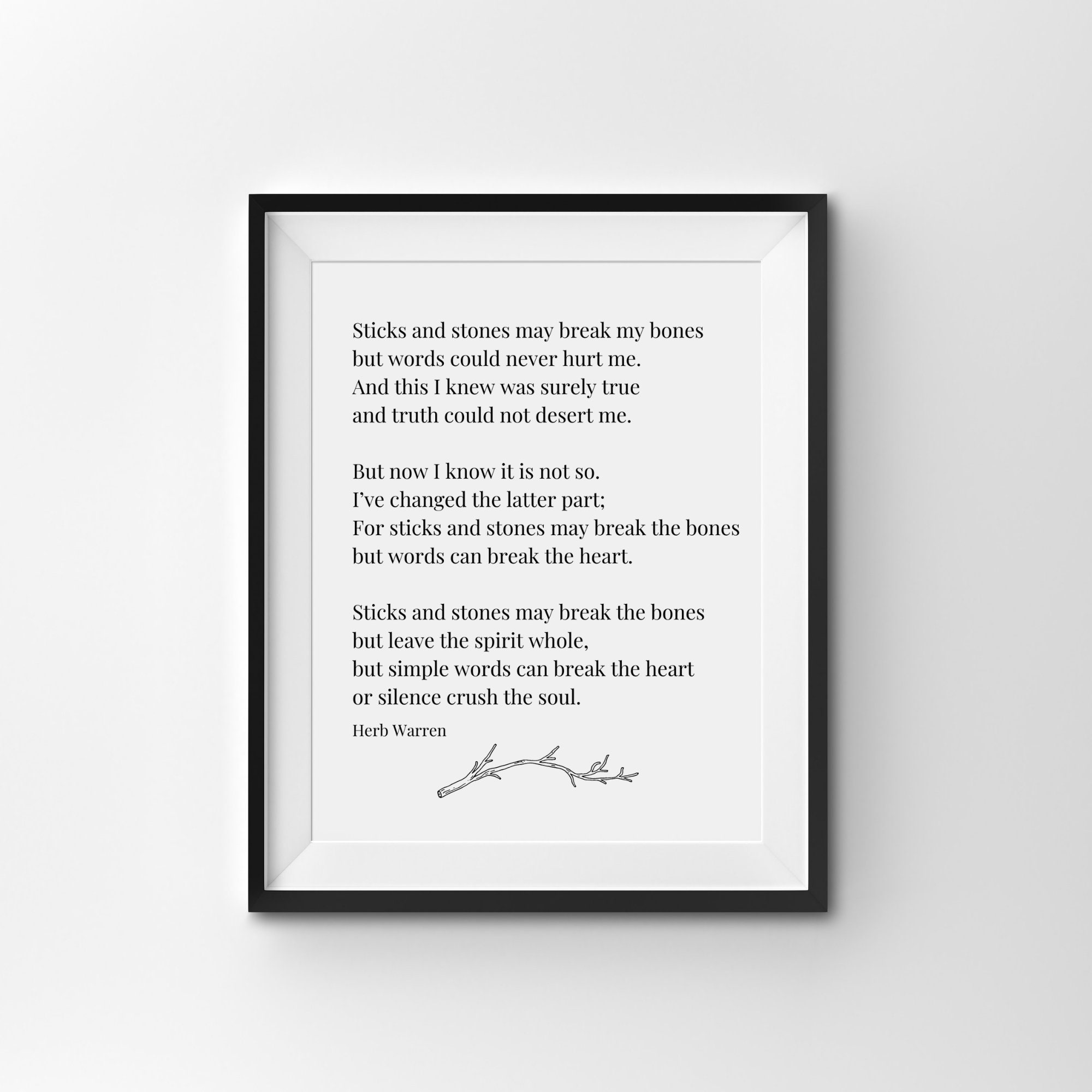 Sticks and Stones Poem | Poem Wall Art | Digital Download | 5x7 8x10 ...