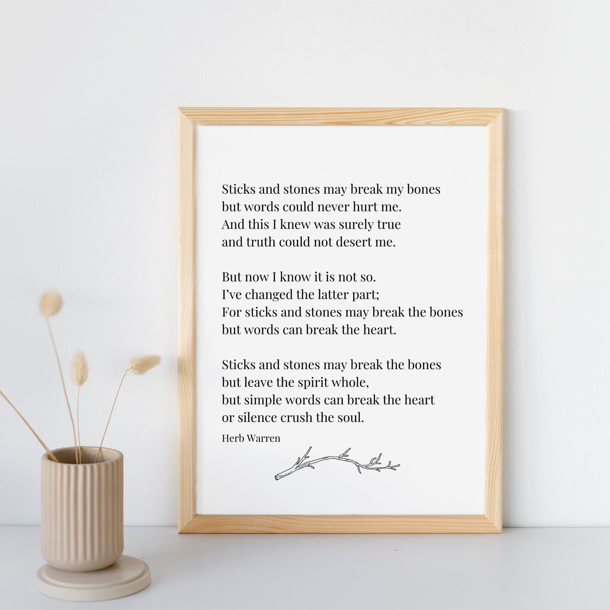 Sticks and Stones Poem | Poem Wall Art | Digital Download | 5x7 8x10 ...