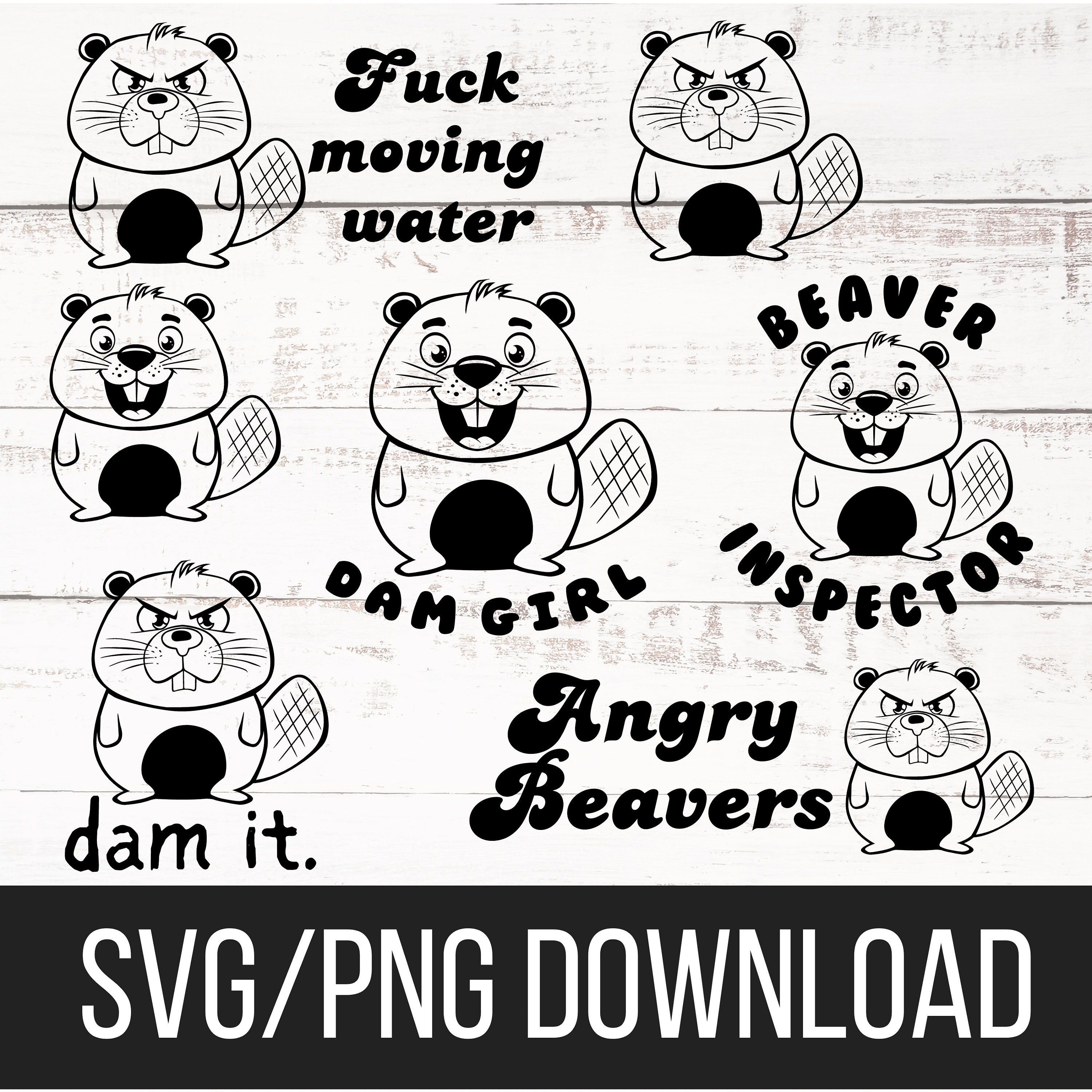 Angry Beaver, Happy Beaver, Funny Files SVG/PNG 7 Designs, Vector ...