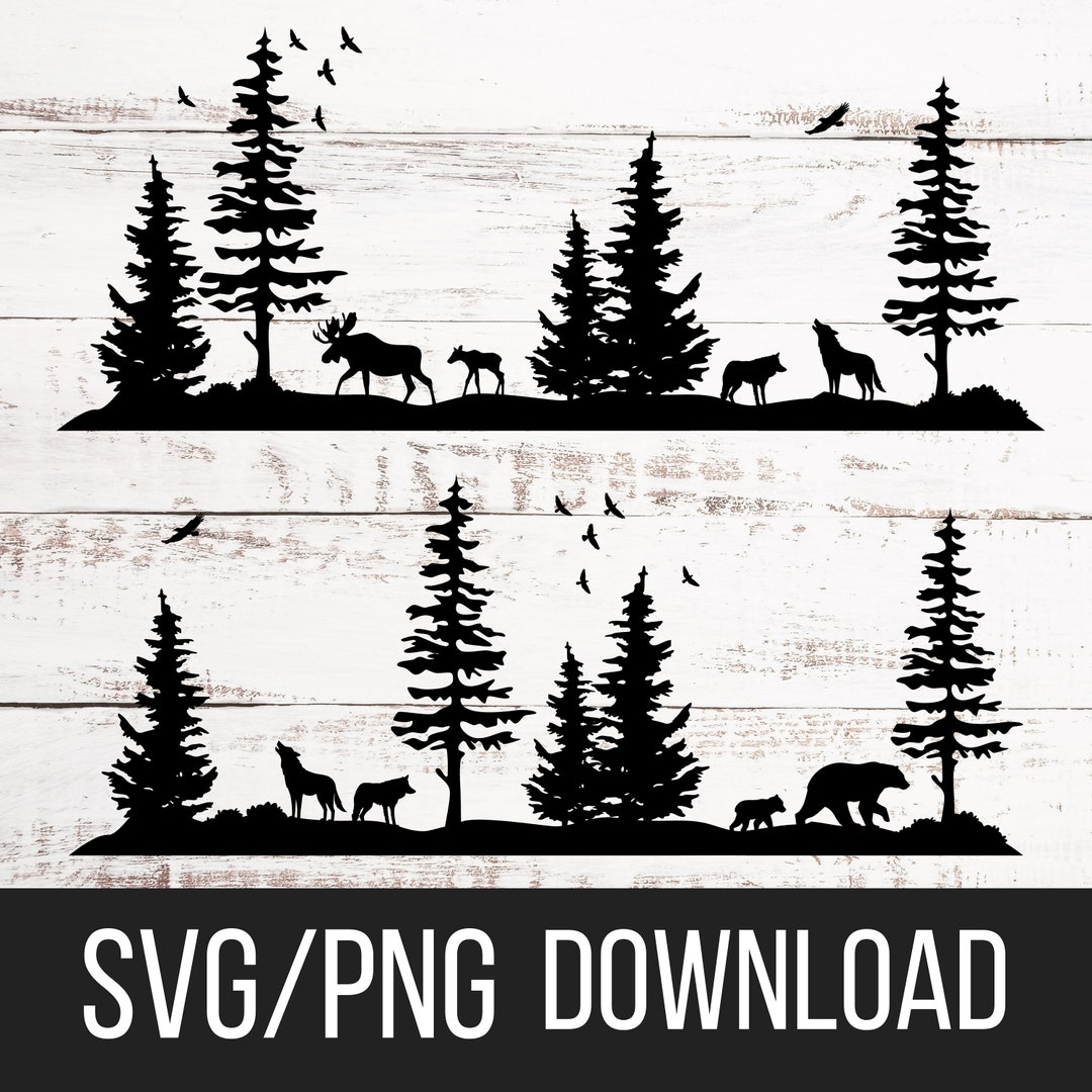 Wilderness Woodlands Scenic SVG, PNG File, Bears, Wolves, Birds, Moose ...