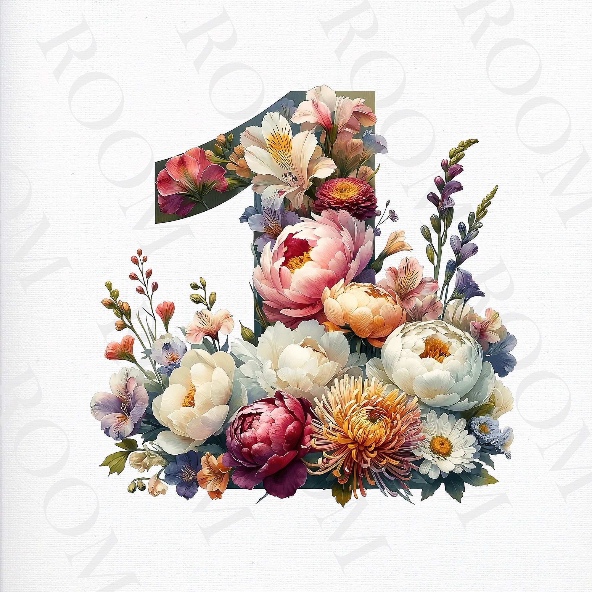 Flowers Numbers One, Clipart, Floral Number Clip Art, Number 1st ...