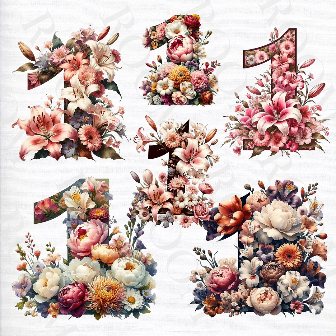 Flowers Numbers One, Clipart, Floral Number Clip Art, Number 1st ...