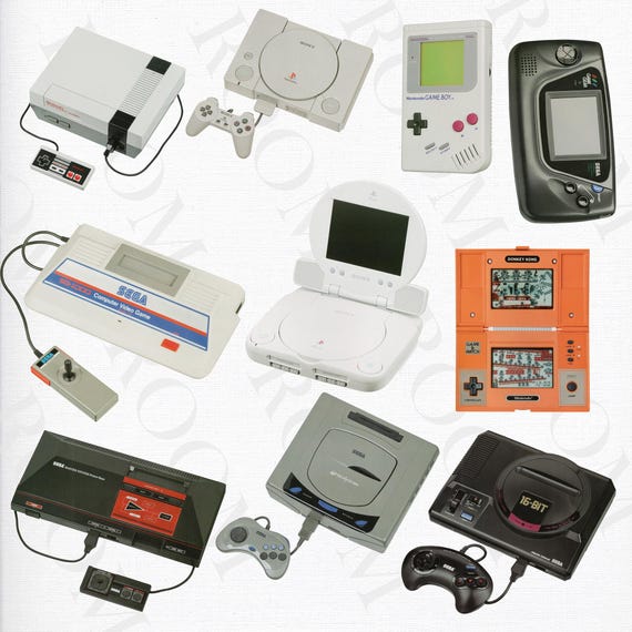 Vintage video game consoles Retro gaming 1980s gaming Home video game consoles Gaming controllers Gaming nostalgia Handheld gaming