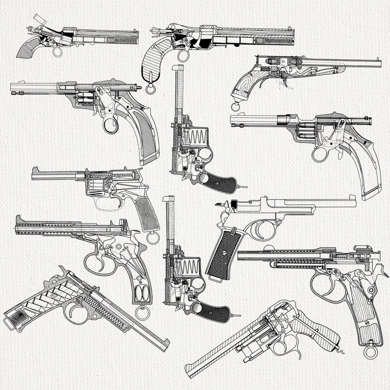 13 Vintage Fire-arms Clipart, Vintage Guns PNG Clipart, Illustrations ...