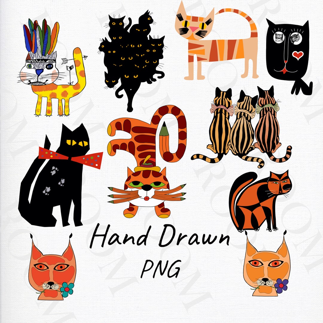 Cute Cat Clipart Set Kawaii Cats Clipart Cats PNG Instant Download ...