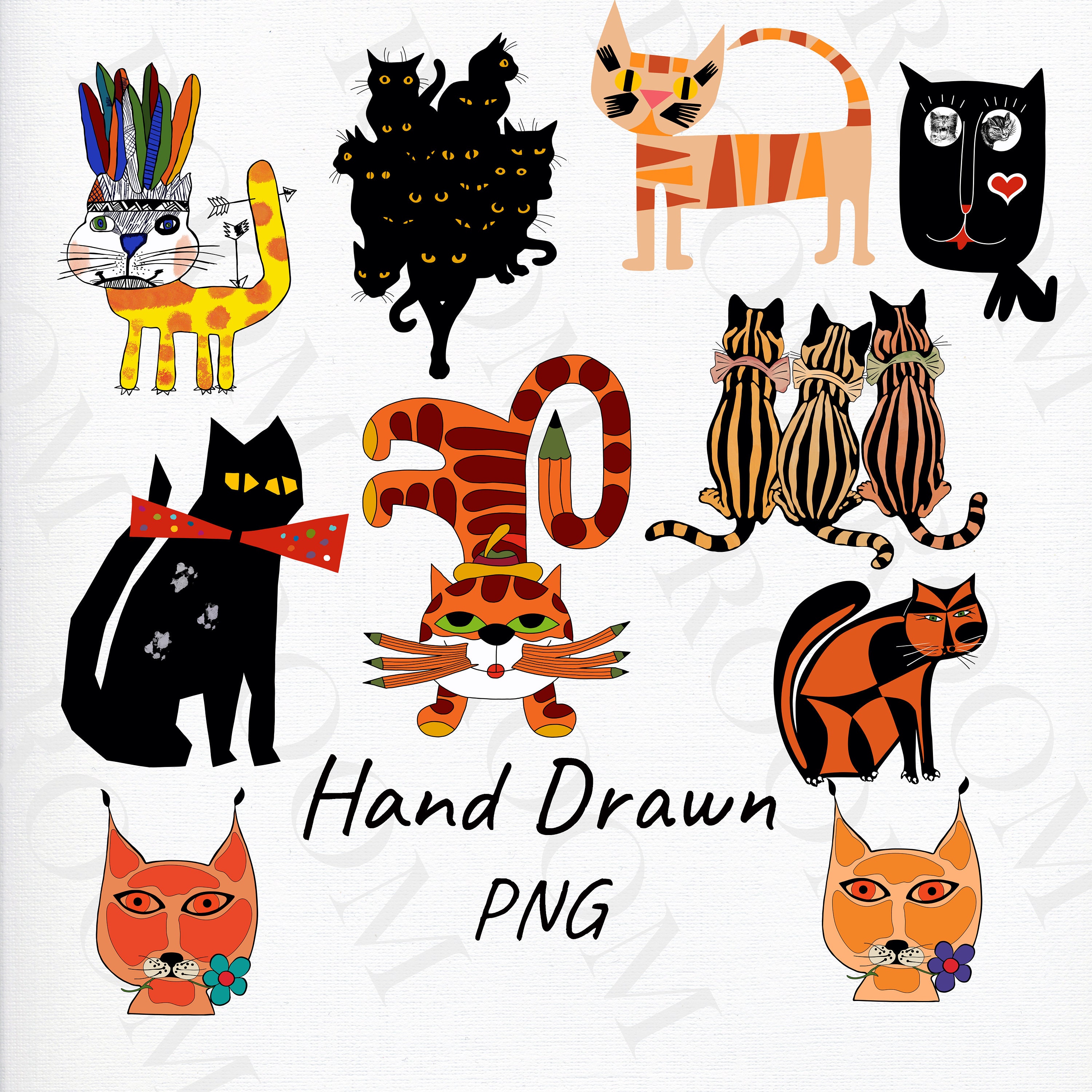 Cute Cat Clipart Set Kawaii Cats Clipart Cats PNG Instant Download ...